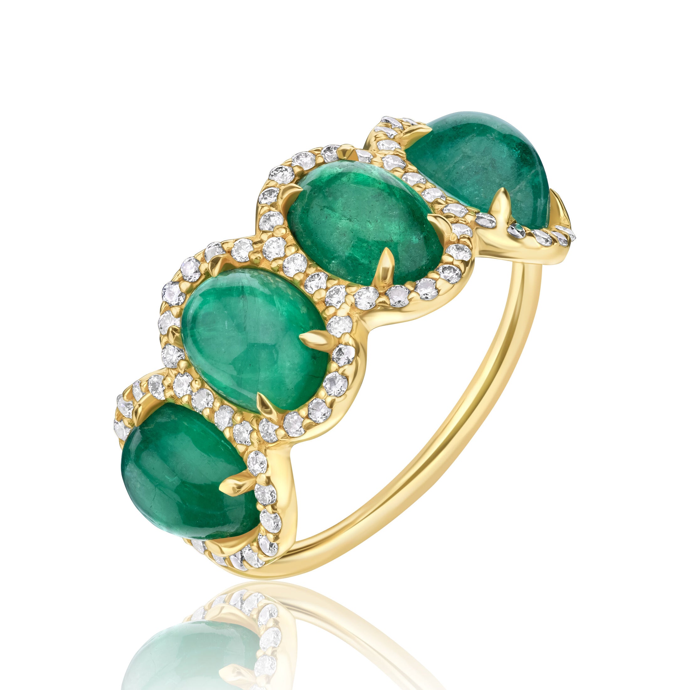 Emerald Cabochon Half Eternity Ring - 4.33ct TW - Eshli Fine Jewelry