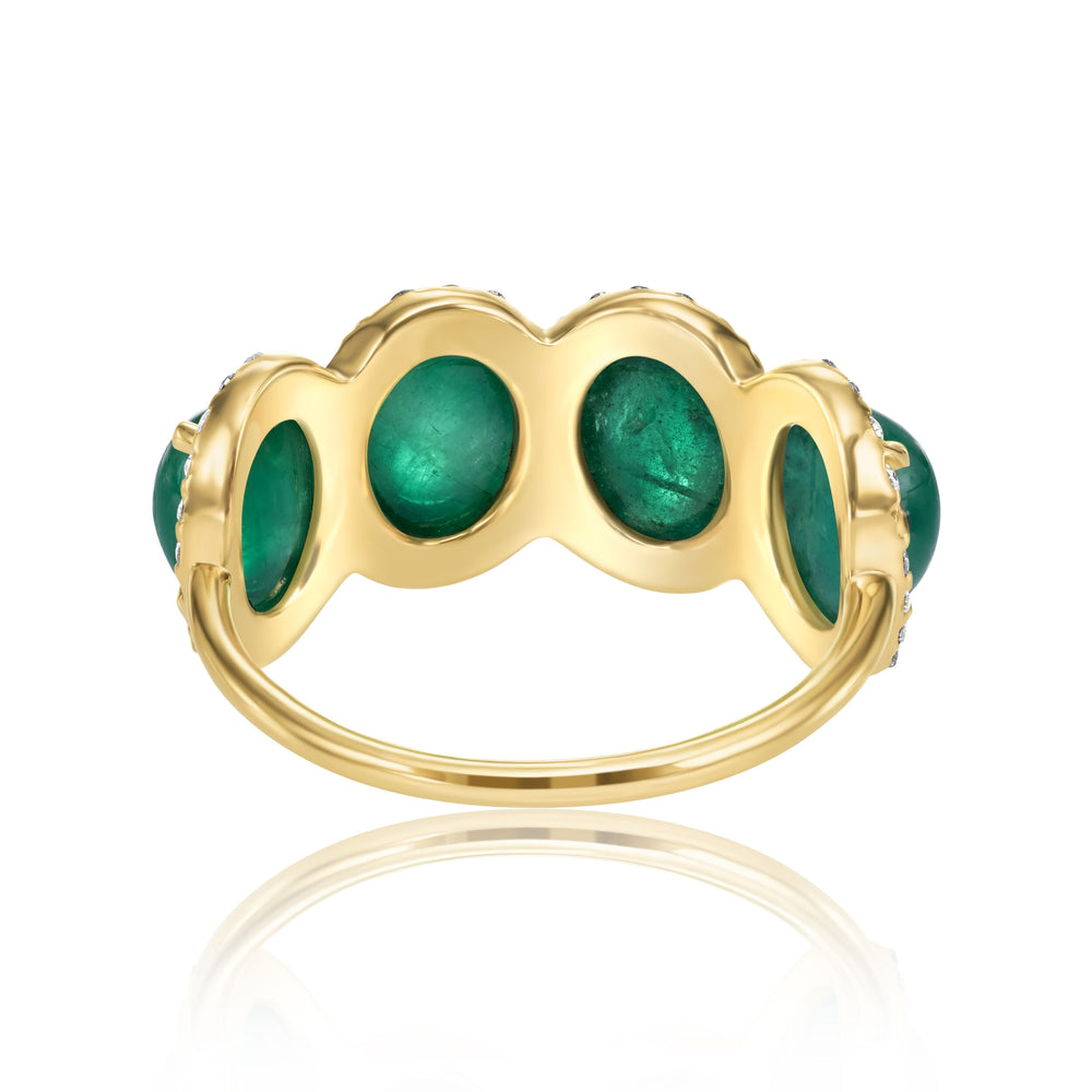 Emerald Cabochon Half Eternity Ring - 4.33ct TW - Eshli Fine Jewelry